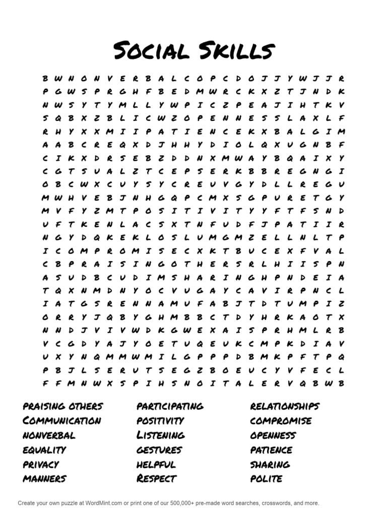 Word Search Social - Skills - 239924 - 61634c4a | PDF | Games Of Mental ...