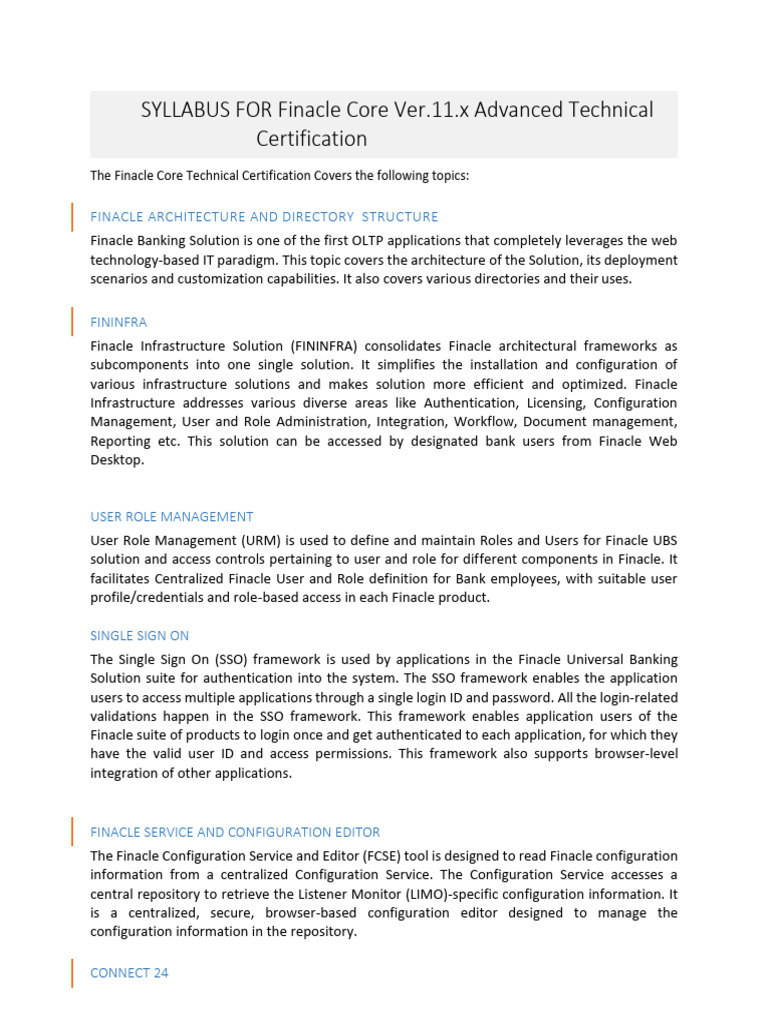Finacle Core Ver-11-X Advanced Technical Certification | PDF | User (Computing) | Software