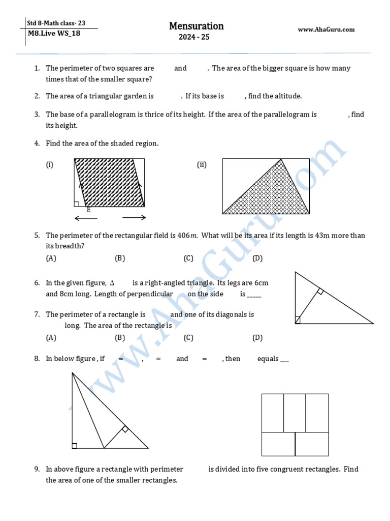 Math Mensuration Worksheet For 8th Grade | PDF