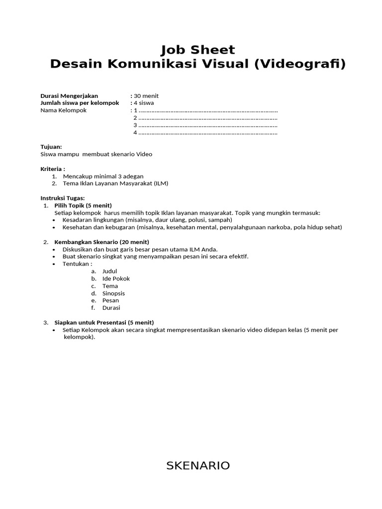 Job Sheet DKV Skenario | PDF