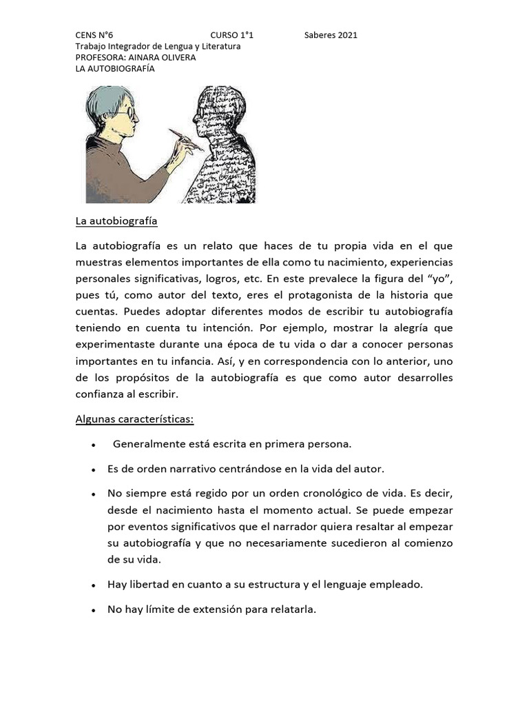 T. Integrador Lengua 1°1° Cens 6. 1ra Actividad | PDF | Autobiografías | Narración
