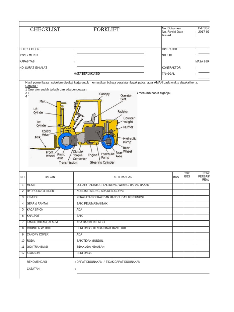 Checklist Alat Berat EXEL2 | PDF