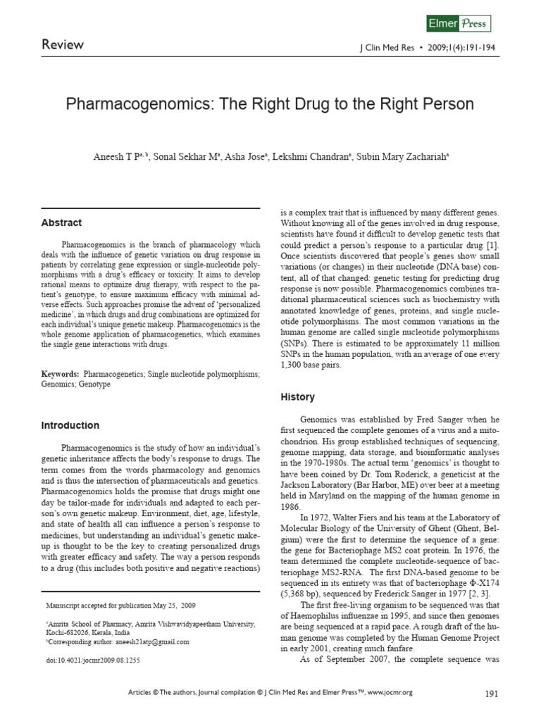 Pharmaco Genomics | PDF | Pharmacogenomics | Single Nucleotide Polymorphism