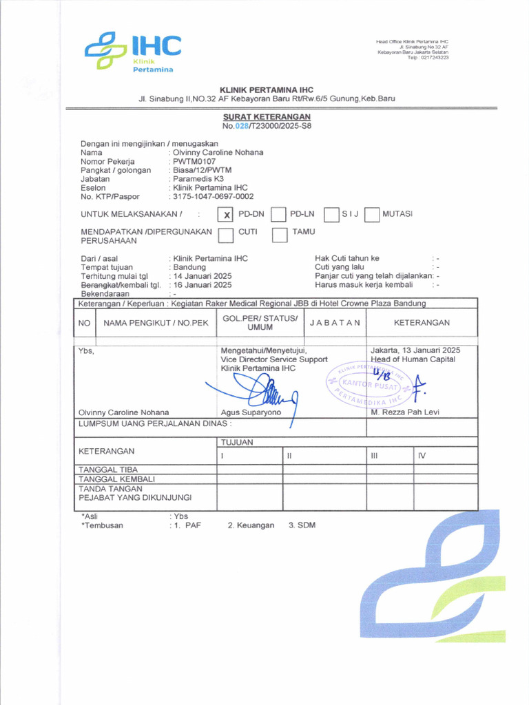 028 SPD Olvinny Caroline Ke Bandung 14-16 Januari 2025 | PDF
