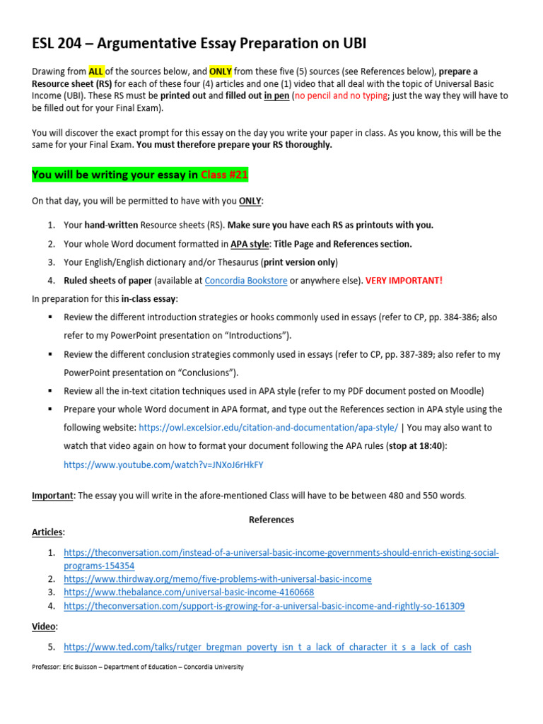 ESL 204 UBI Essay Resource Prep | PDF | Apa Style | Writing