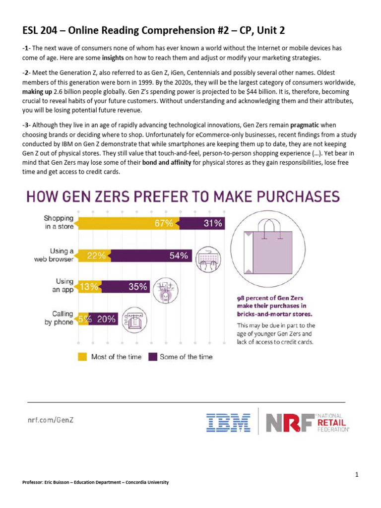204 Reading Comp Online CP Unit 2 GenZ Ecommerce | PDF | Brand | You Tube