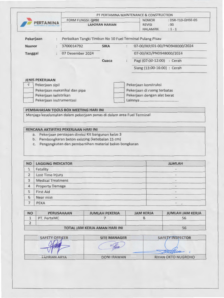 Perbaikan Tangki Terminal Pulang Pisau | PDF