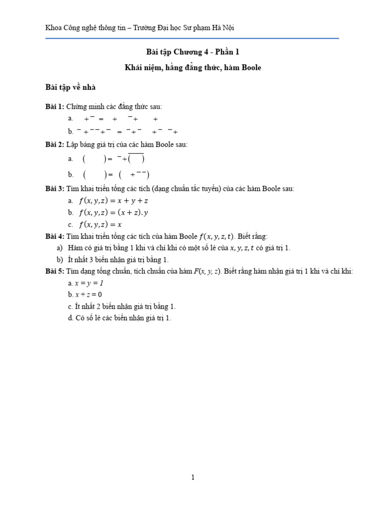 Tuan 8 - Chuong 4 - Dai So Boole - BTVN - Final | PDF
