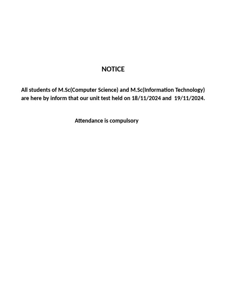 NOTICE of M.SC Unit Test | PDF