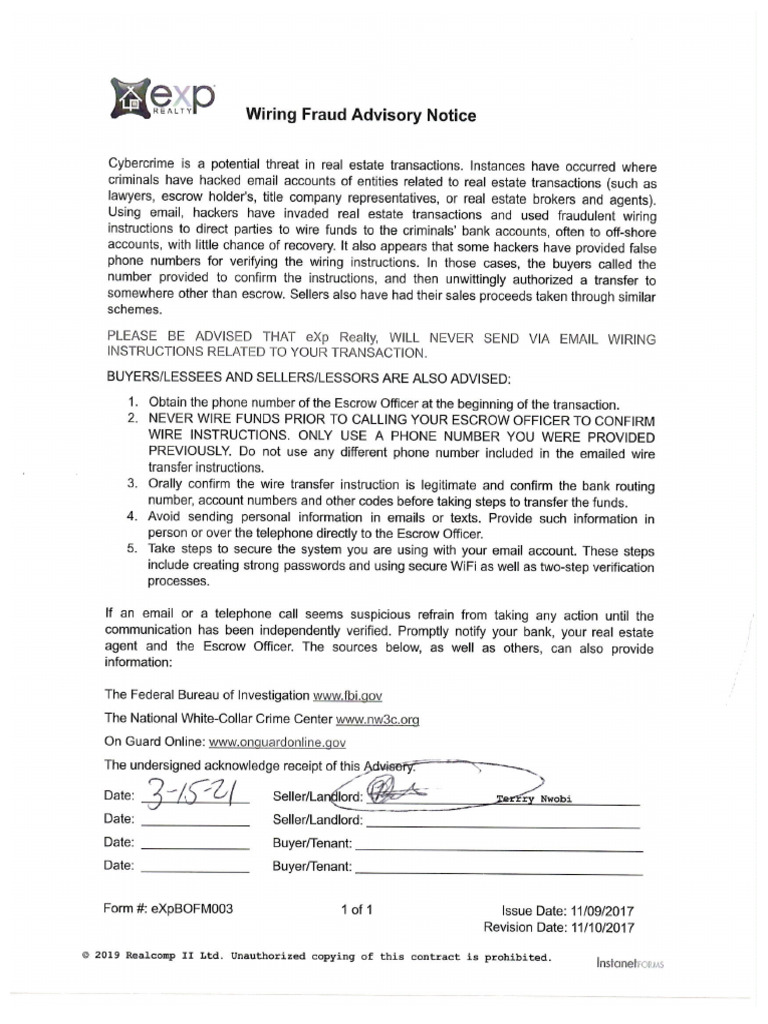 Wiring Fraud Advisory | PDF