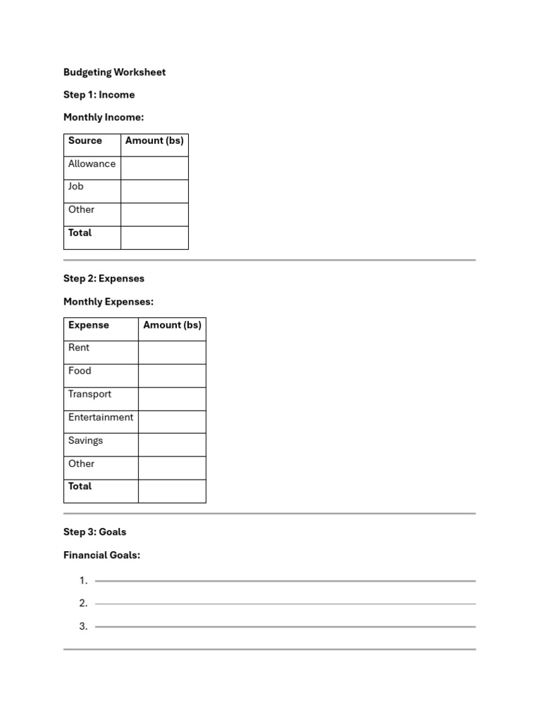 Budgeting Worksheet | PDF