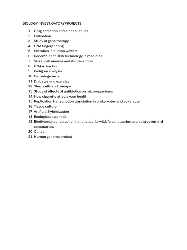 Biology Investigatory Projects List | PDF