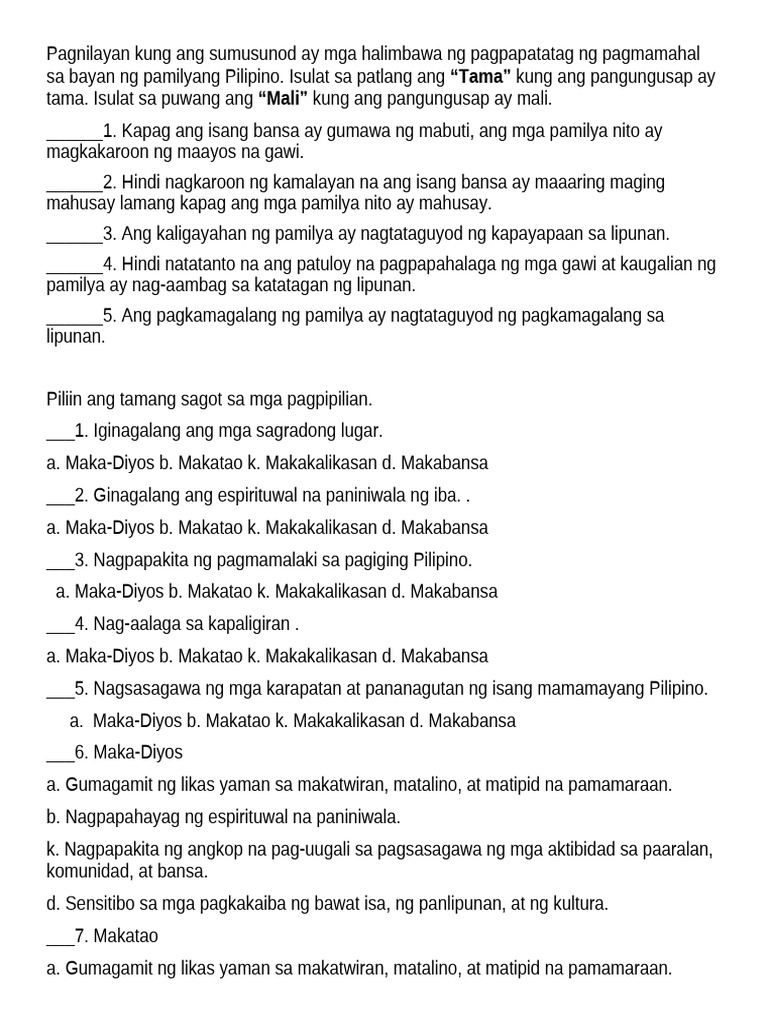 Pagnilayan Kung Ang Sumusunod Ay Mga Halimbawa NG Pagpapatatag NG Pagmamahal Sa Bayan NG ...