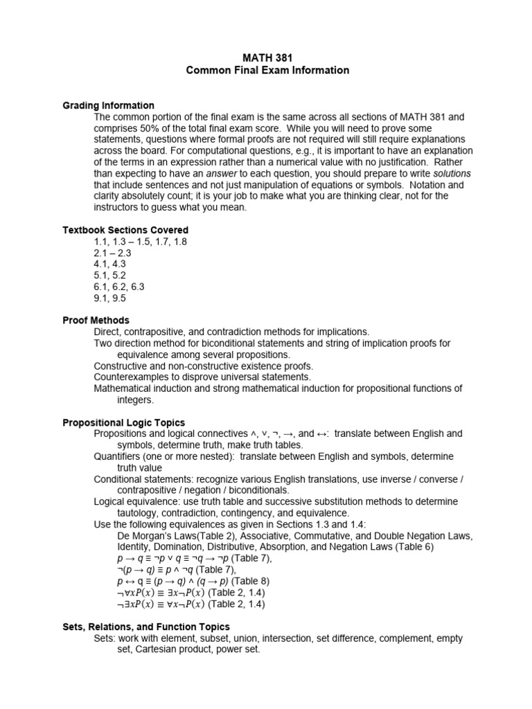 Common Final Information F24 | PDF | Set (Mathematics) | Mathematical Proof