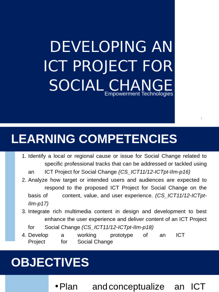 Developing An Ict Project For Social Change: Empowerment Technologies ...