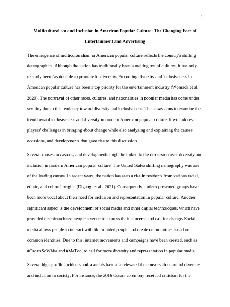 Diversity in American Pop Culture | PDF | Multiculturalism | Advertising