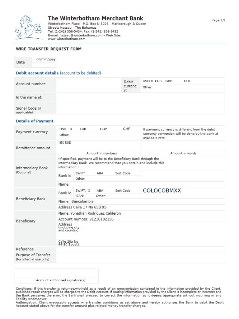 MT Form | PDF | Wire Transfer | Banking
