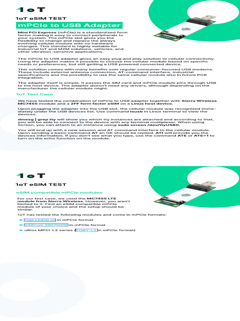 1oT_eSIM-Test_Report_mPCle-USB-adapter | PDF