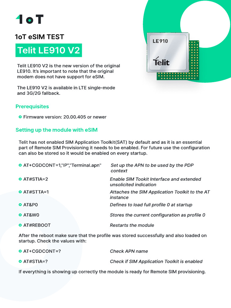 1ot - eSIM Test - Telit LE910 v2 | PDF