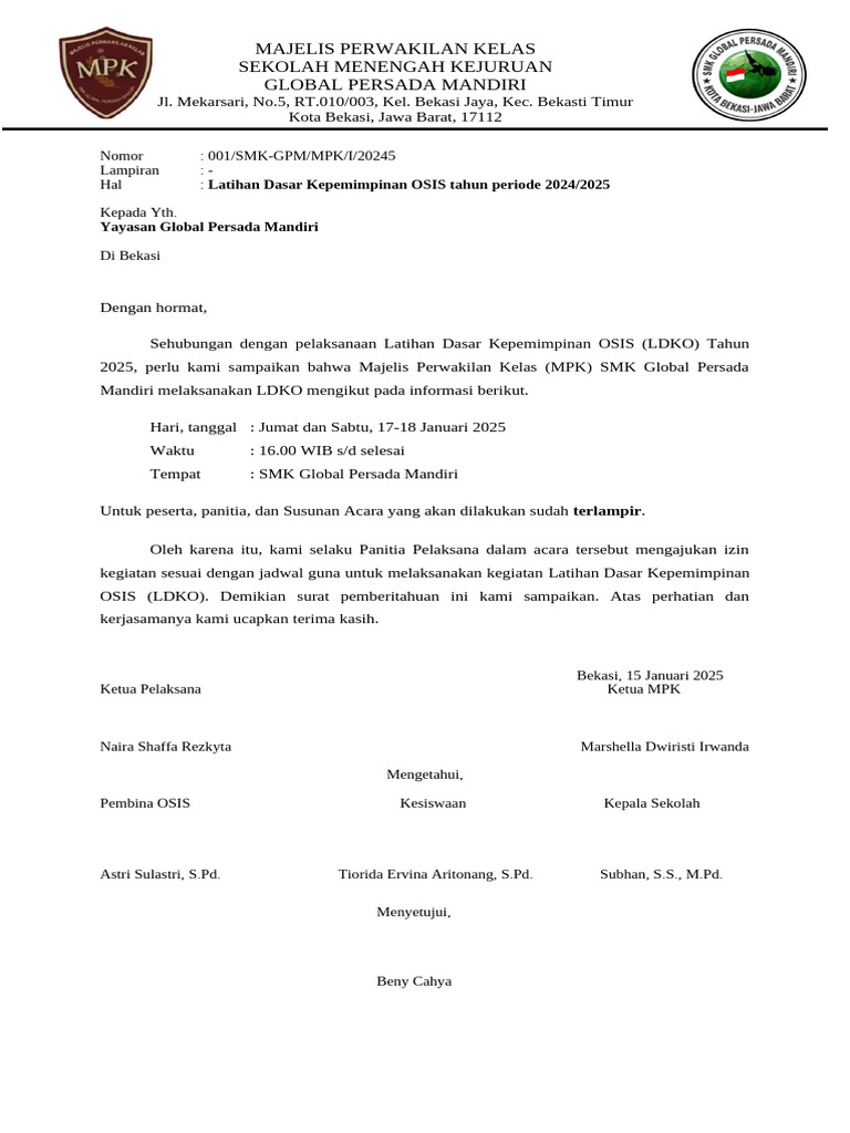 Surat Keluar MPK Untuk Perizinan LDKO | PDF