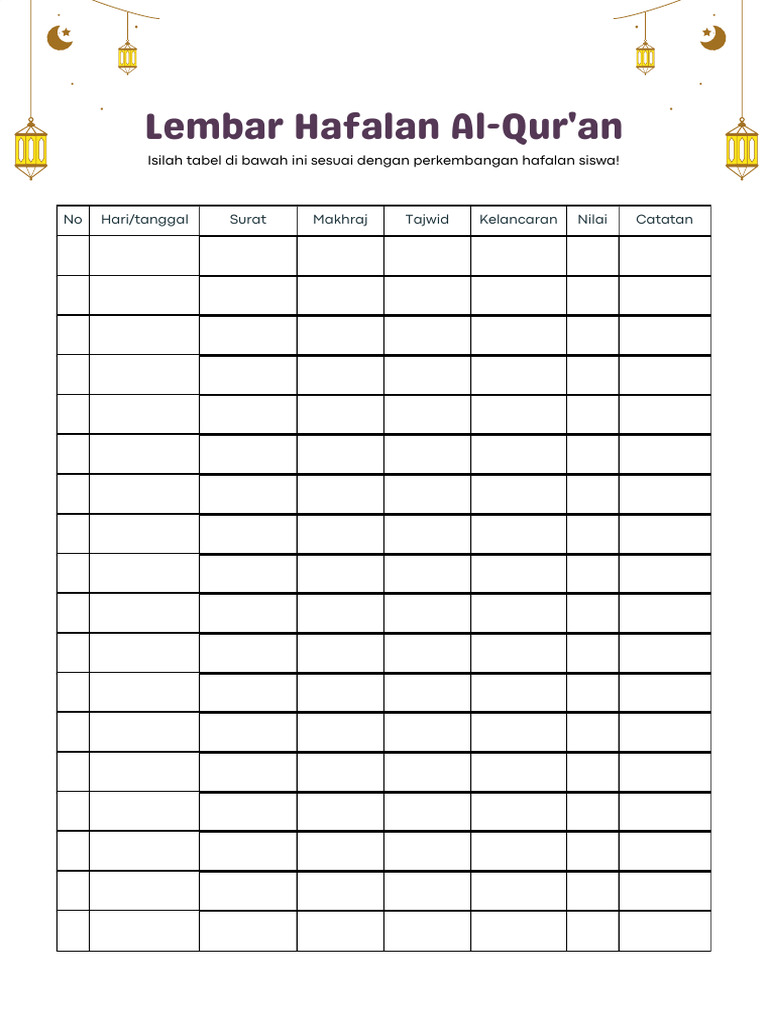 Lembar Hafalan Al-Qur'an Siswa | PDF