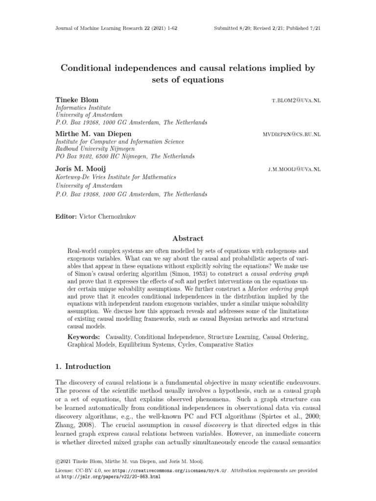 Conditional independences and causal relations implied by sets of equations | PDF | Causality ...