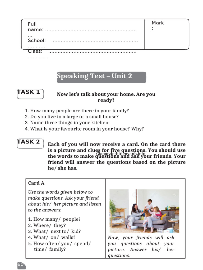 Speaking Test - Unit 2-Lop 6 Global | PDF