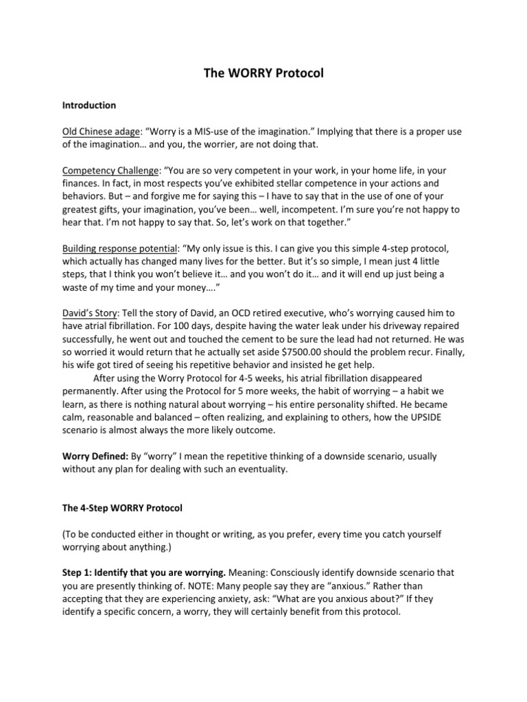 The WORRY Protocol | PDF | Fear | Thought