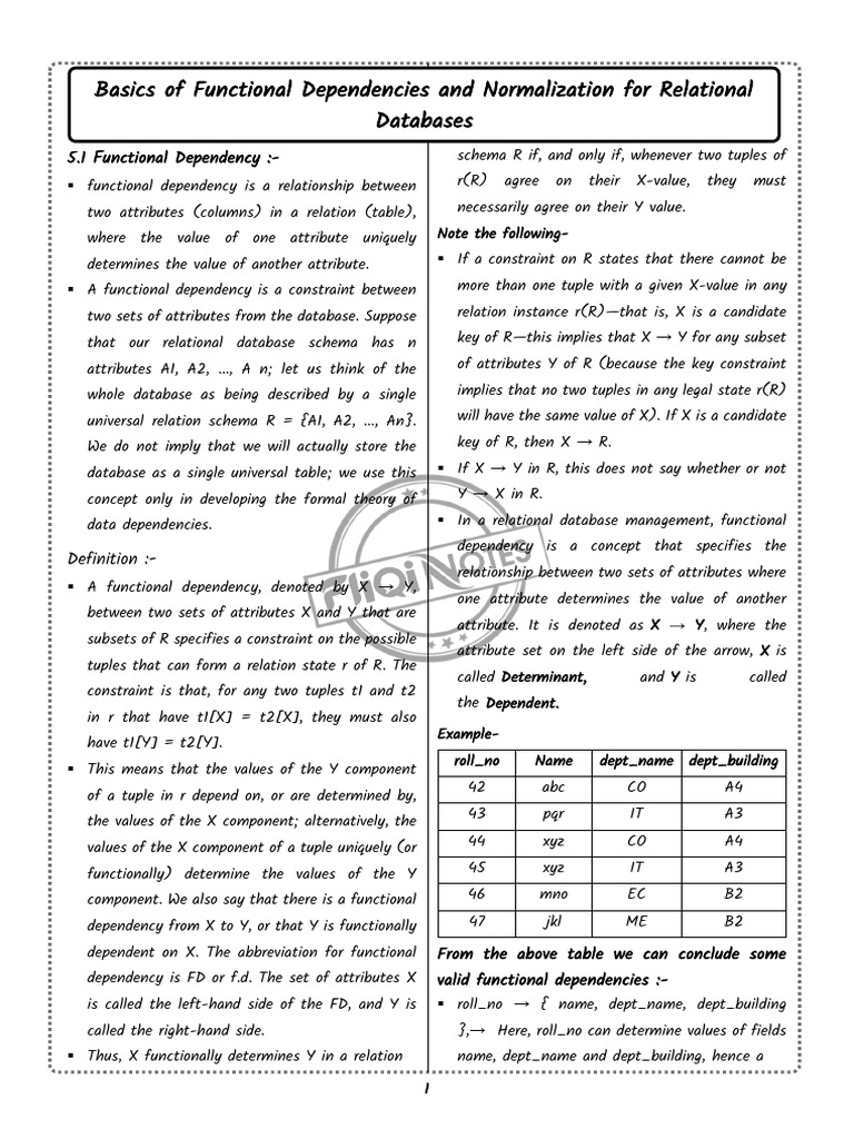 5 Basics of Functional Dependencies A Relational | PDF | Relational Model | Relational Database