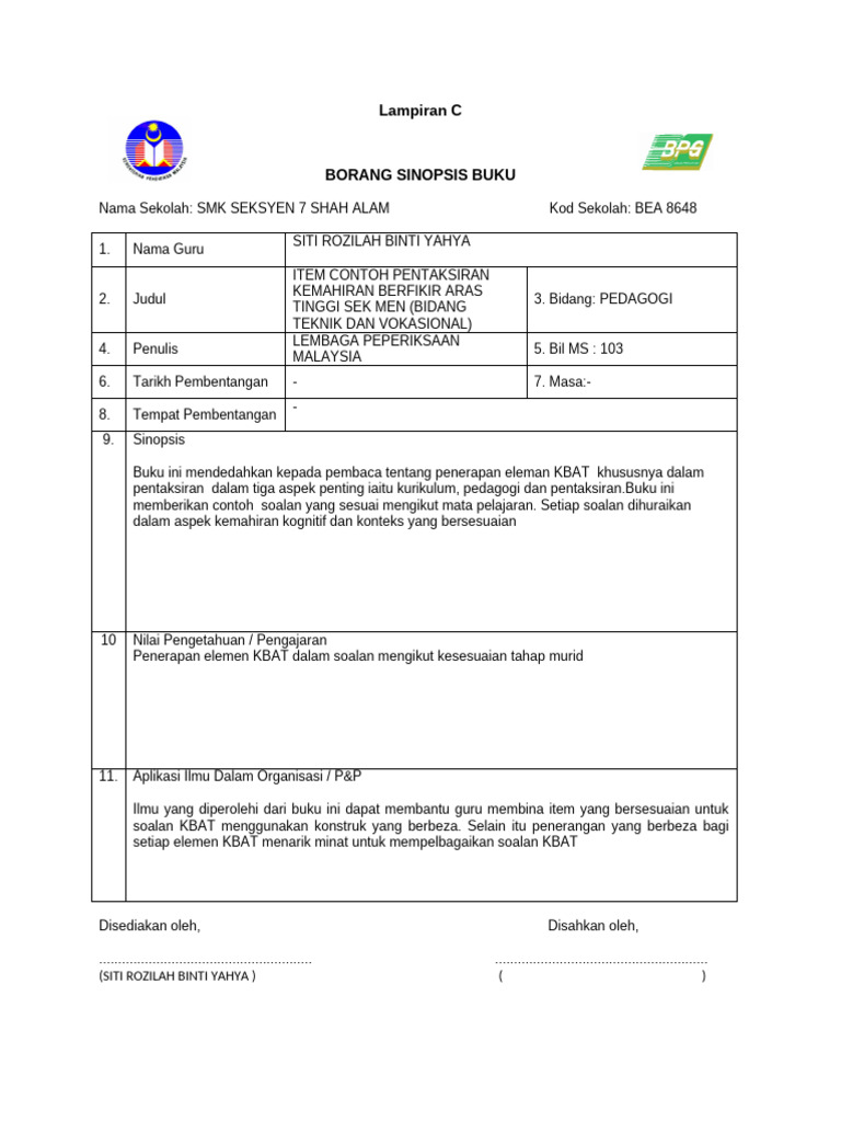 12-SINOPSIS item contoh KBAT | PDF