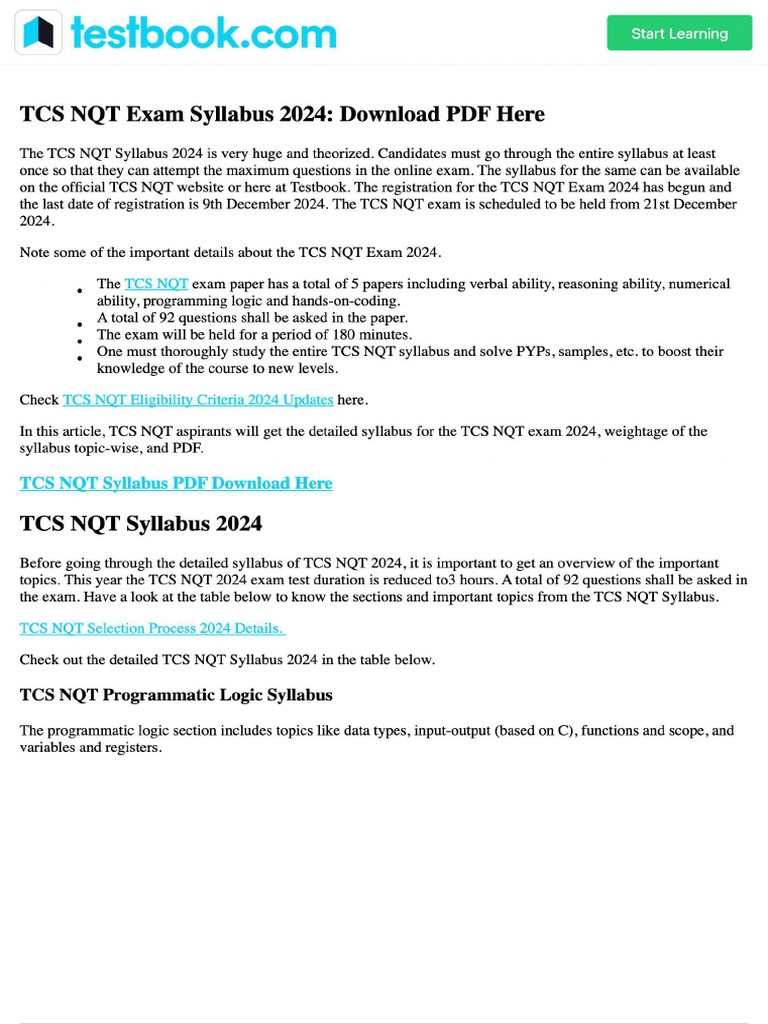 TCS NQT Exam Syllabus 2024 - Download PDF Here | PDF