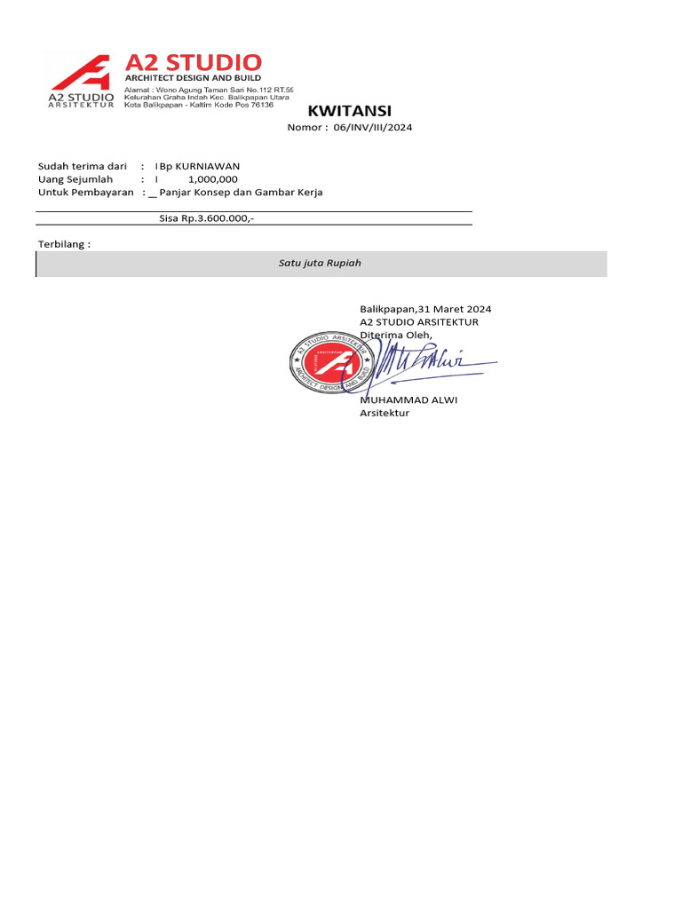 Kwitansi Dan Invoice Bp. Kurniawan | PDF