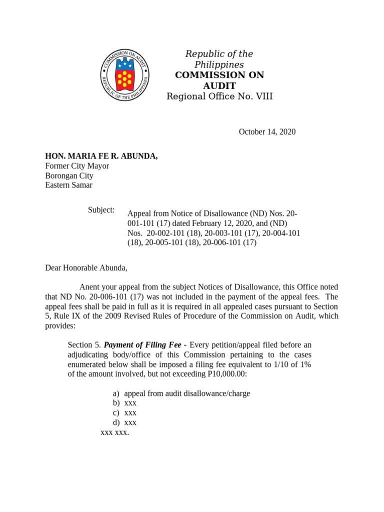 Appeal Fee Requirement for Disallowance | PDF