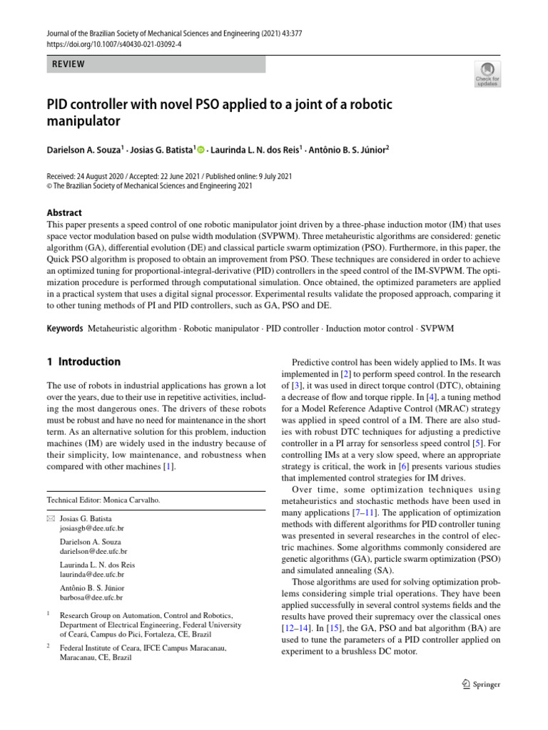 PID controller with novel PSO applied to a joint of a robotic manipulator | PDF | Applied ...