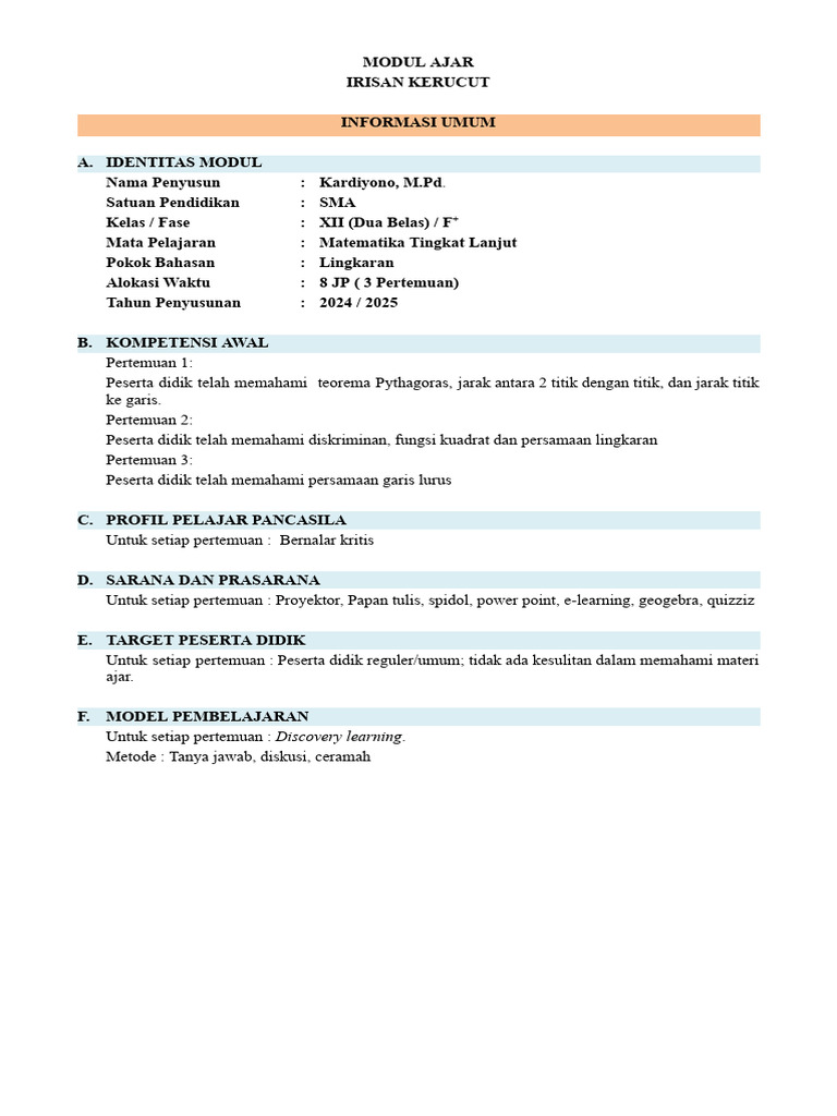 1 MODUL MAT LANJUT_LINGKARAN.docx | PDF