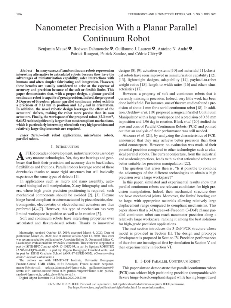 Nanometer Precision With A Planar Parallel Continuum Robot | PDF ...