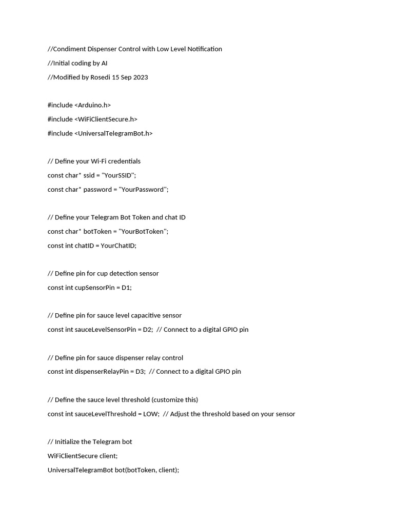 Condiment Dispenser Control With Low Level Notification | PDF | Arduino ...