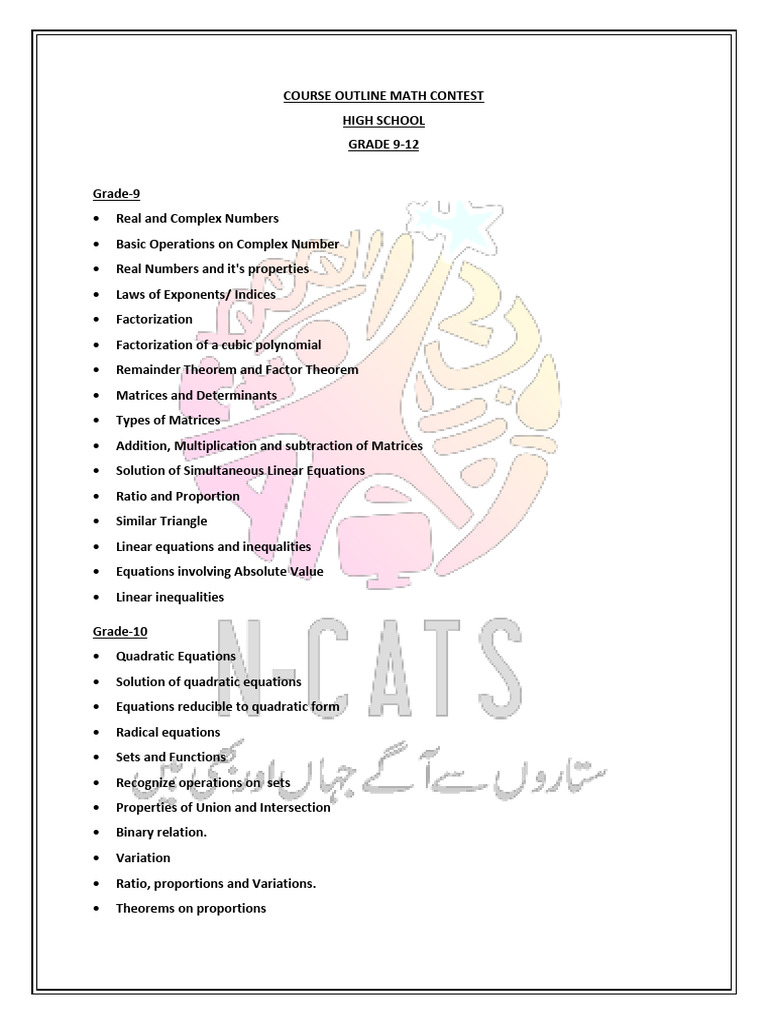 Grade 9 Math Course Outline | PDF