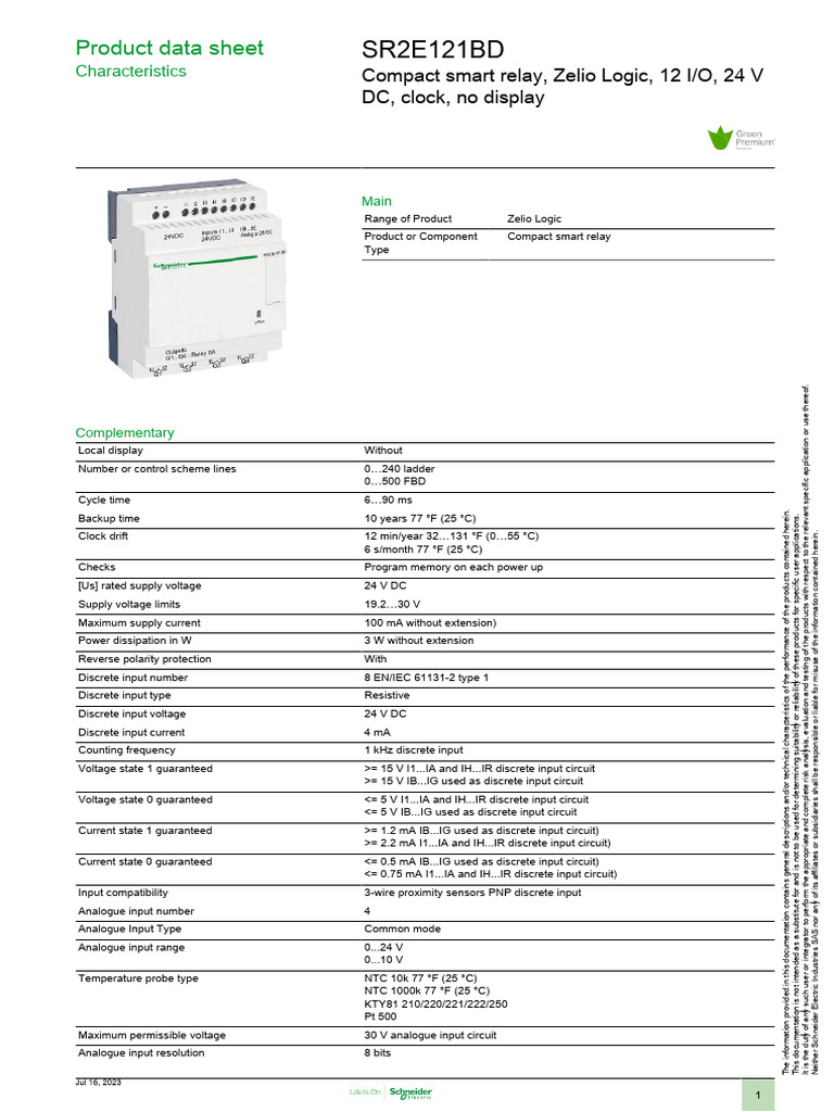 Zelio Logic Compact Smart Relay SR2E121BD | PDF | Relay | Electricity