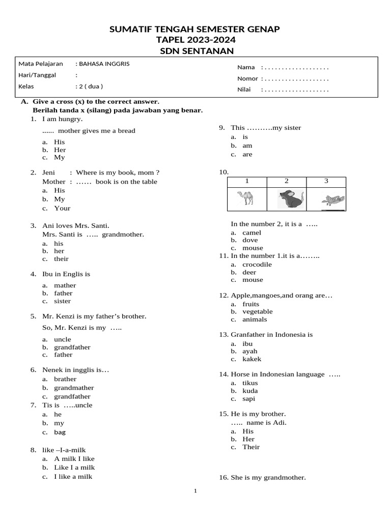 Sts Genap Bahasa Inggris Kelas 2 2324 (1) | PDF