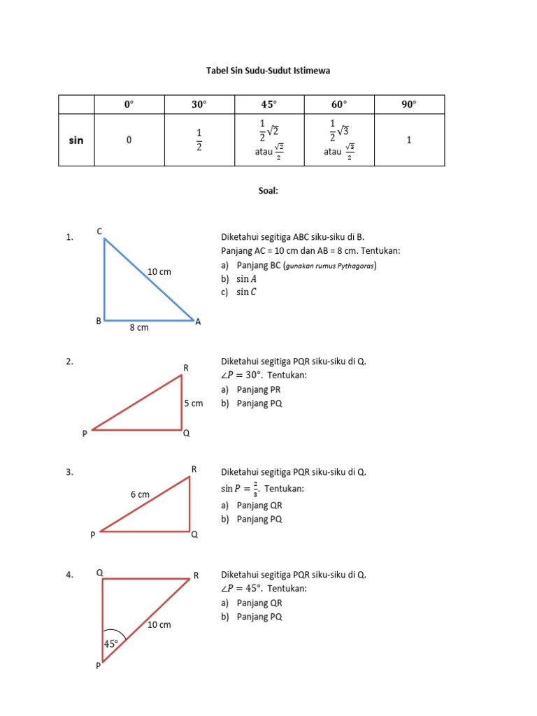 Soal Perbandingan Trigonometri Pada Segitiga Siku | PDF