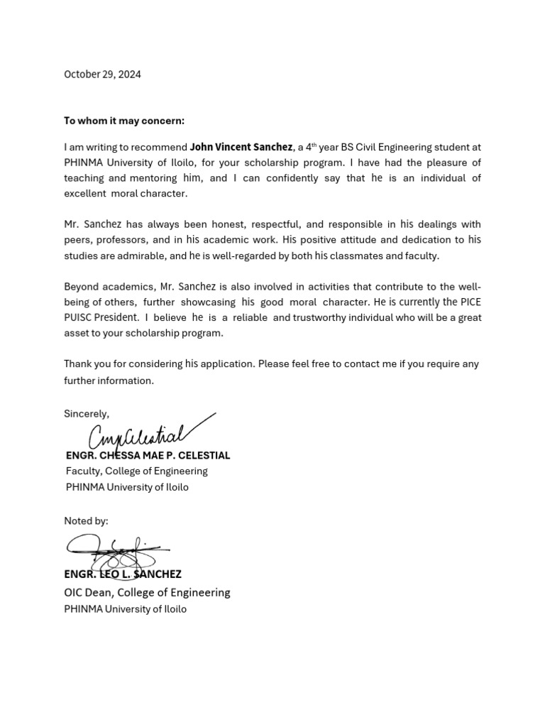 Recommendation Letter Sanchez | PDF