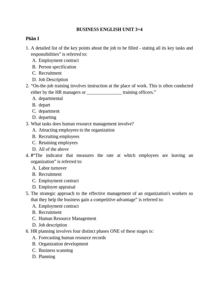 BUSINESS ENGLISH UNIT 3 | PDF | Employment | Human Resource Management