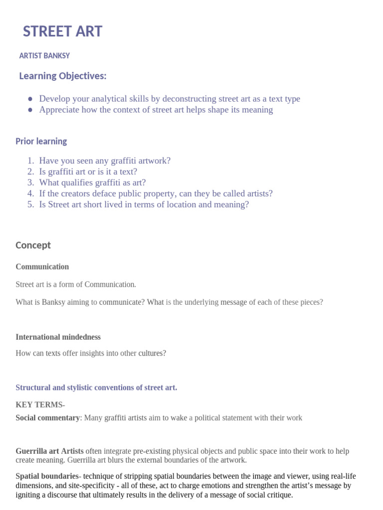 STREET ART WORKSHEET For IB 1 | PDF | Street Art | Graffiti