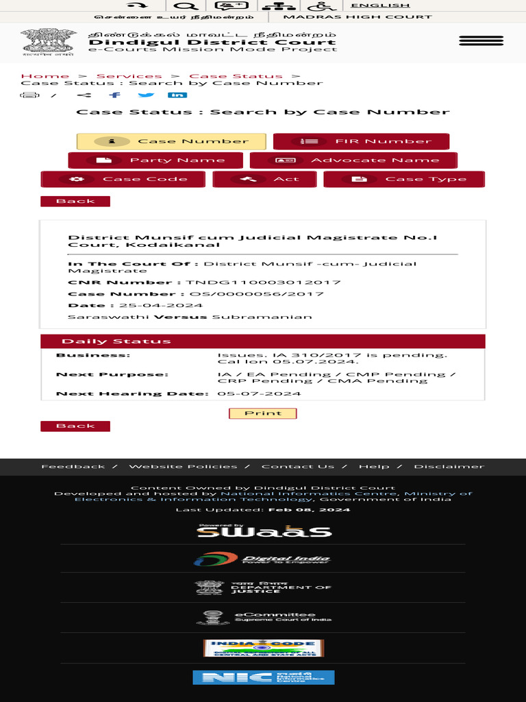 Dindigul Court Case Status Online | PDF