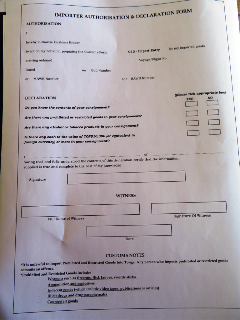 1733128836402_Importer Authorization and Declaration Form | PDF