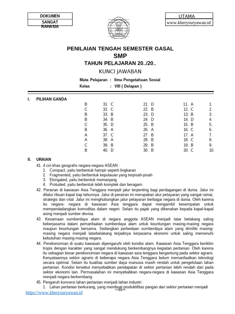 3 - Kunci Jawaban UTS IPS Kelas 8 Sem.1 - WWW - Kherysuryawan.id | PDF