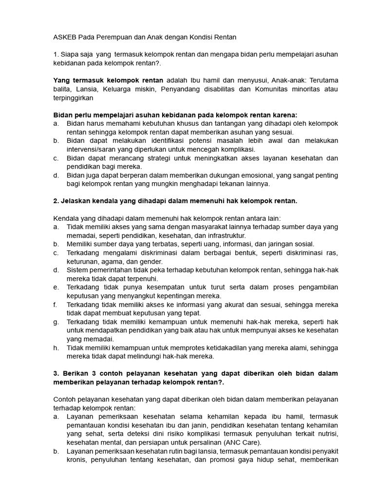 ASKEB Pada Perempuan Dan Anak Dengan Kondisi Rentan | PDF