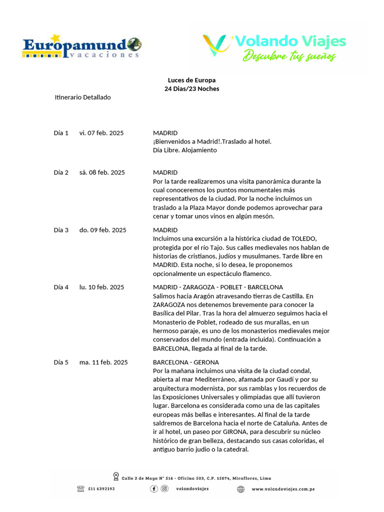 Circuito Luces de Europa Europamundo Danitza Free Lance III | PDF