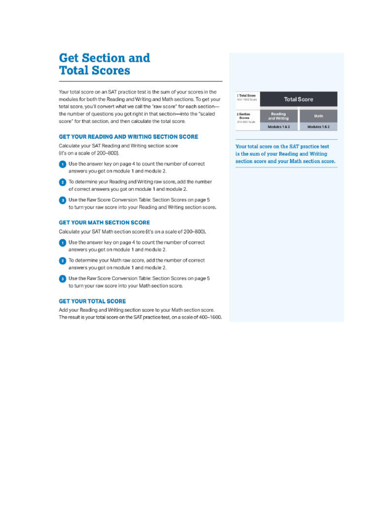SAT 2023 - PT - Total Scores Calculation | PDF